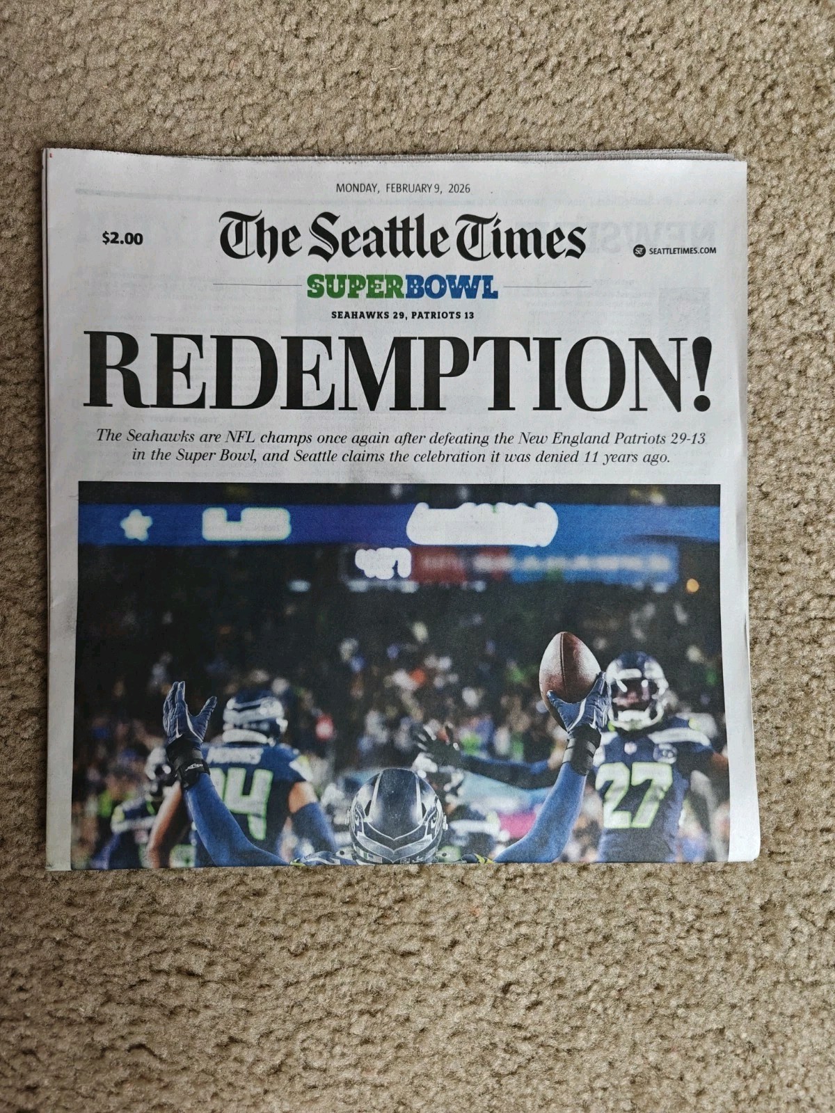 SEATTLE SEAHAWKS SEATTLE TIMES FULL NEWSPAPER 2/9/2026 SUPERBOWL CHAMPS ...