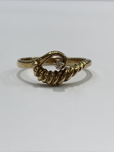 9ct 9k Yellow Gold Diamond Swirl Wave Ladies Dress Ring. Size L1/2 ...