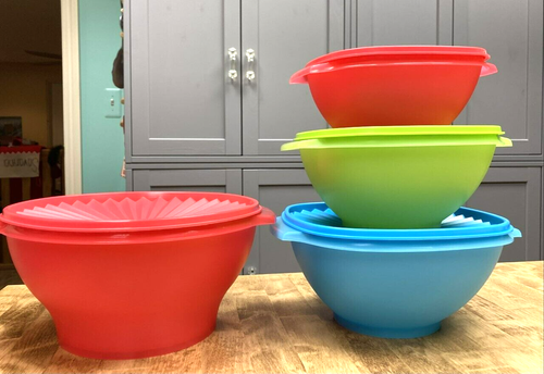 Tupperware Servalier Bowl Set of 4-Red-Blue-Lime Green-Red-RARE-NEW ...