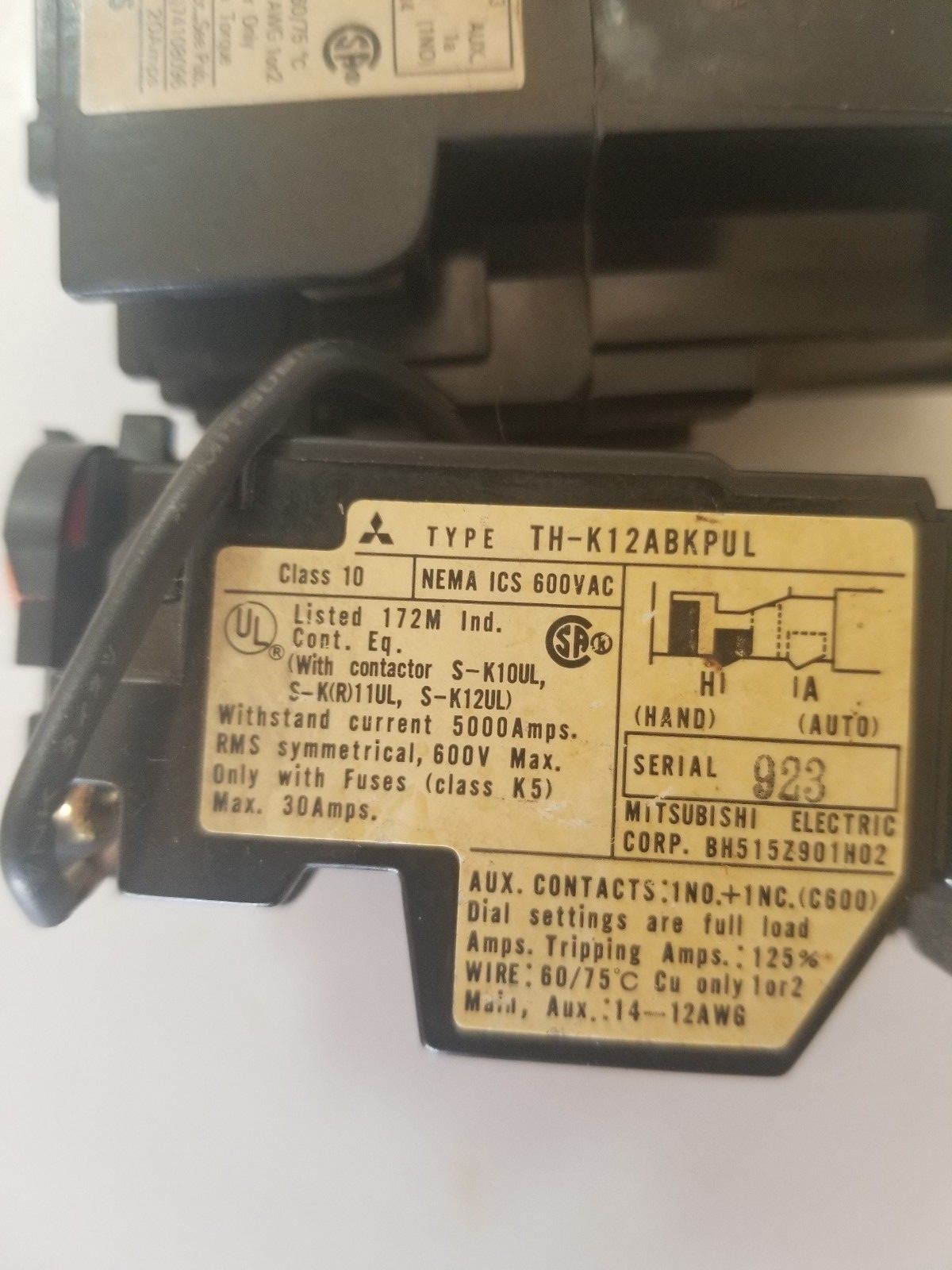 Mitsubishi Contactor, S-K11 WITH Relay, TH-K12ABKPUL | eBay