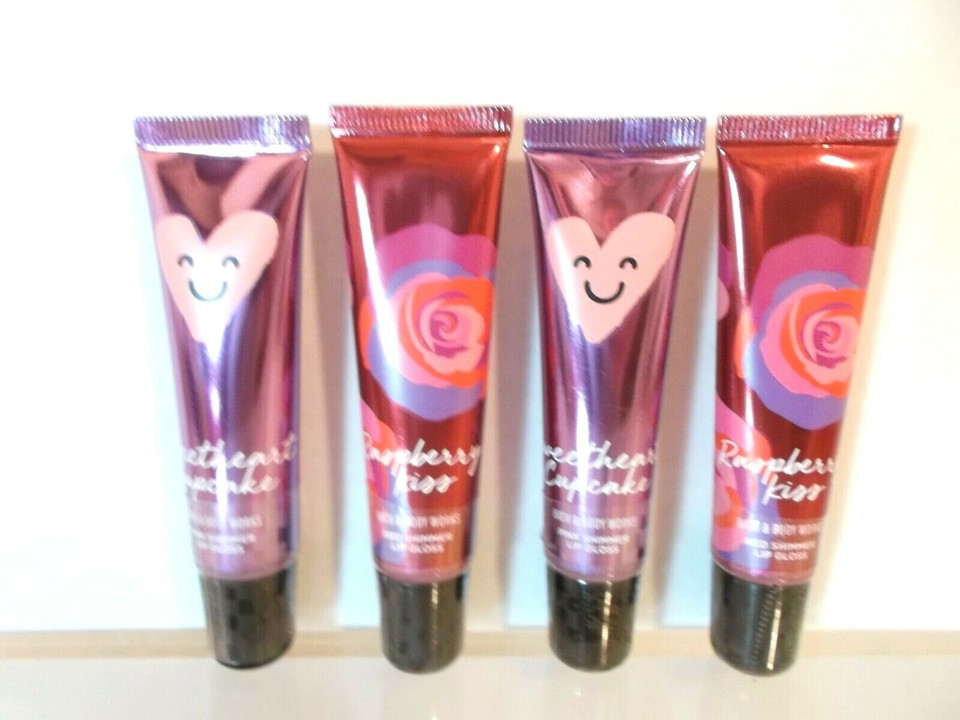 4 Bath Body Works Pink & Red Shimmer Lip Gloss Raspberry Kiss ...