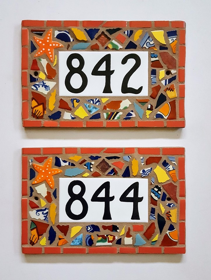 Custom TILE MOSAIC HOUSE NUMBER Address Sign NAME PLAQUE Mosaic Art ...