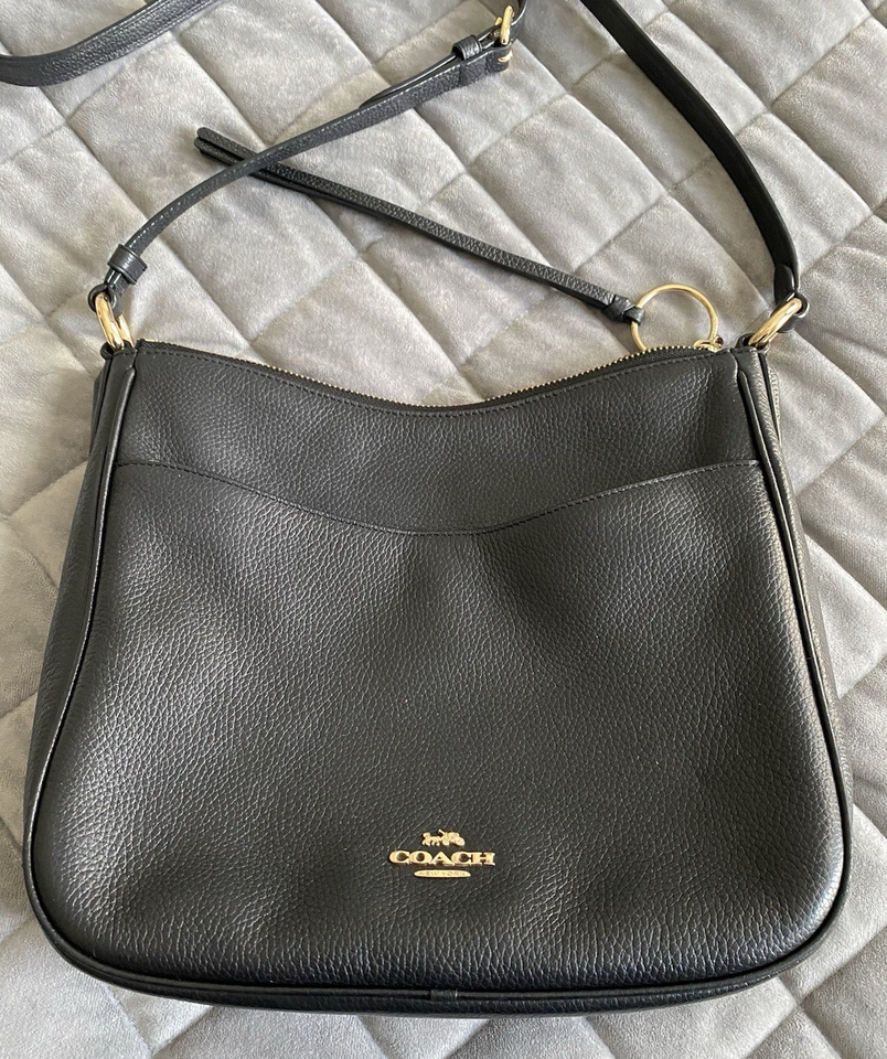 COACH Chaise BLACK Pebbled Leather Zip Crossbody Bag & Dust Bag ~ Pre ...
