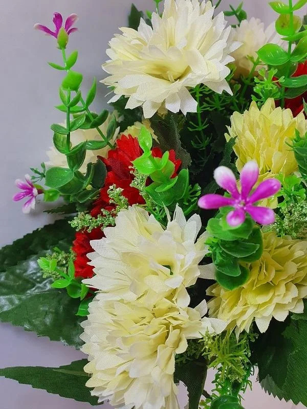 Cemetery Grave Vase Pot - Large Red / Ivory Artificial Flower Bunch ...