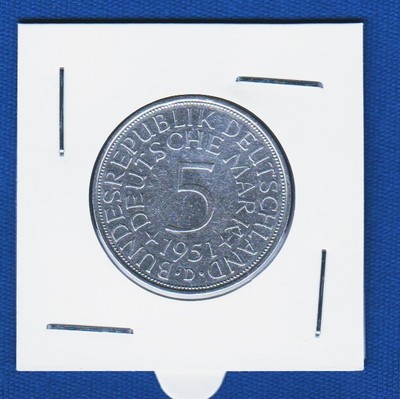 5 (DEM) Deutsche Marks 1951 D, Silver coin Federal Republic of Germany ...