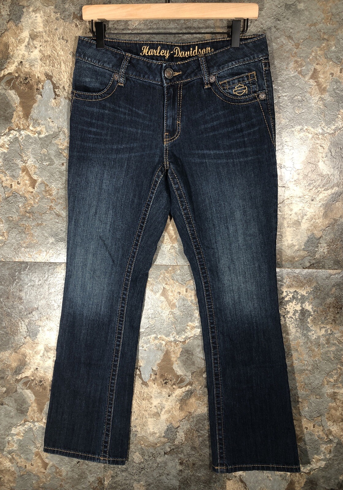 Harley Davidson Jeans Womens 6 Petite Blue Denim Low Rise Embroidered ...