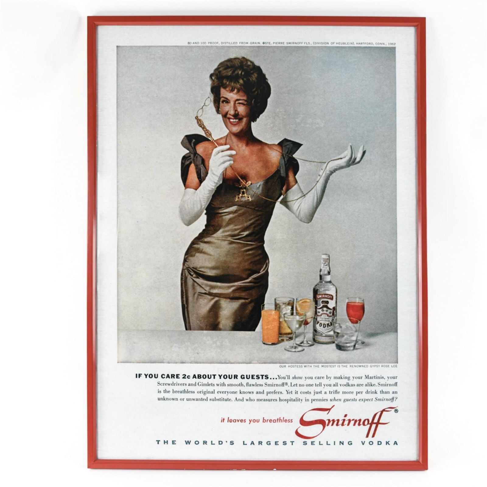 Vintage Smirnoff Vodka Advertising Poster with Gypsy Rose Lee -MCM ...
