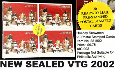 NEW SEALED 2002 USPS Holiday Snowmen 23 Cent Postal Stamped Cards ...