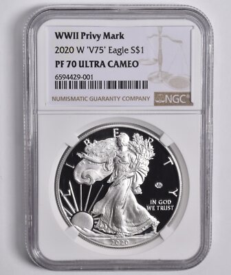PF70 UCAM 2020 W V75 WWII Privy 75th American Silver Eagle NGC Brown ...