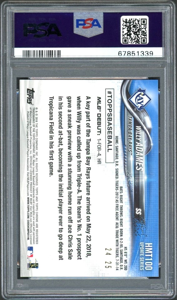 PSA 10 2018 Topps Chrome Update HMT100 Willy Adames RD Red Refractor ...