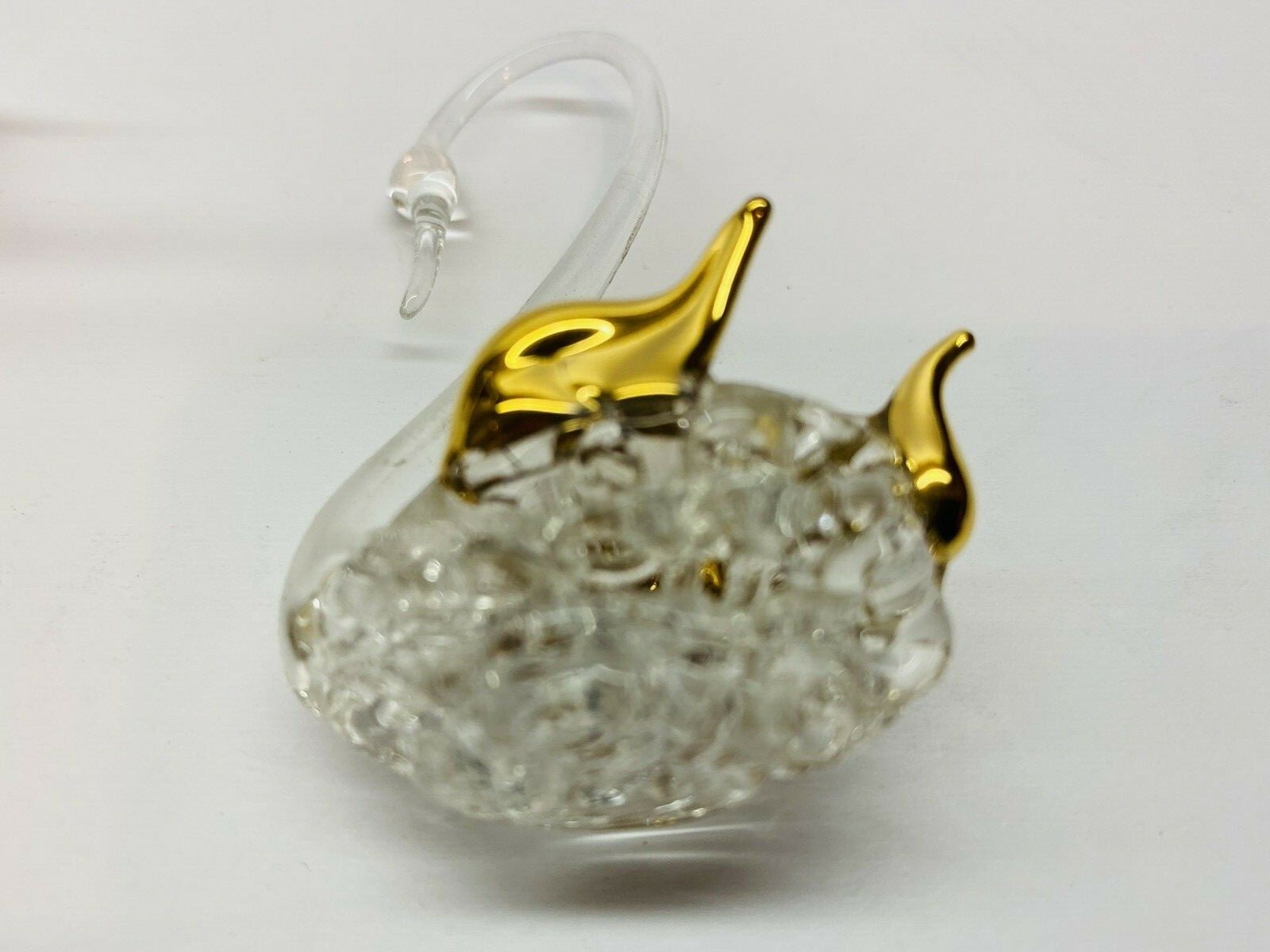 Set Of 2 Clear Spun Glass Swans With Gold Trim 3.25" Tall | eBay