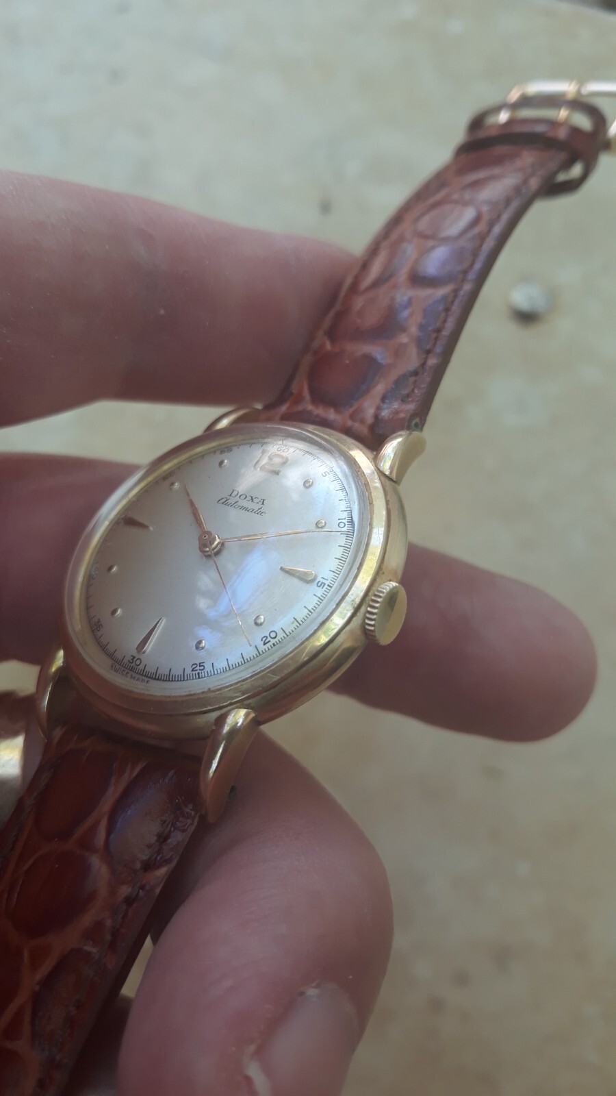 Outstanding 14K Gold Doxa Automatic, 35 MM Case, Bull Horn Lugs, Dial 2 ...
