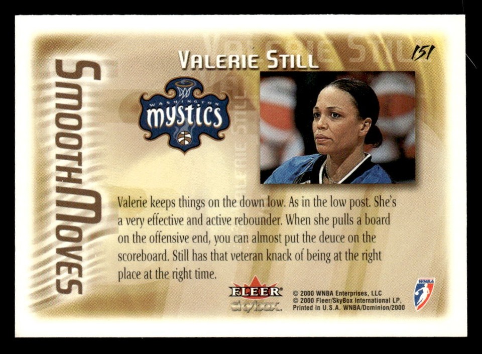 Valerie Still 2000 SkyBox Dominion WNBA Card #151 Washington Mystics | eBay