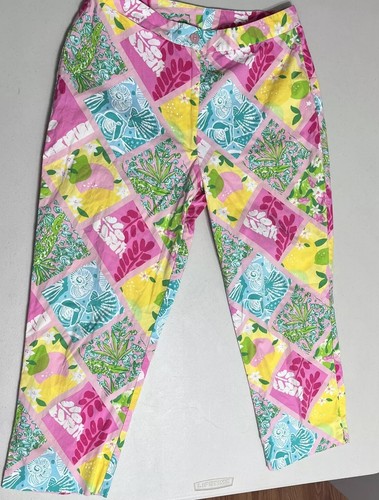 LILLY PULITZER Pink/Green Shells flowers Print Capri Pants Sz 4P Y2K ...