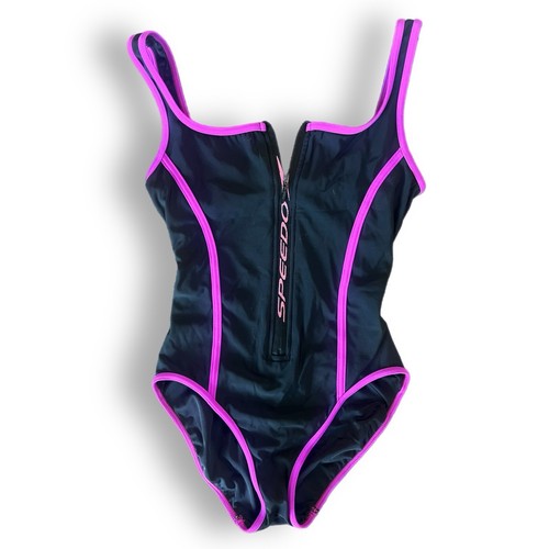 90’s Vintage Speedo Front Zip Black/Purple One Piece Swimsuit - Size 8 ...