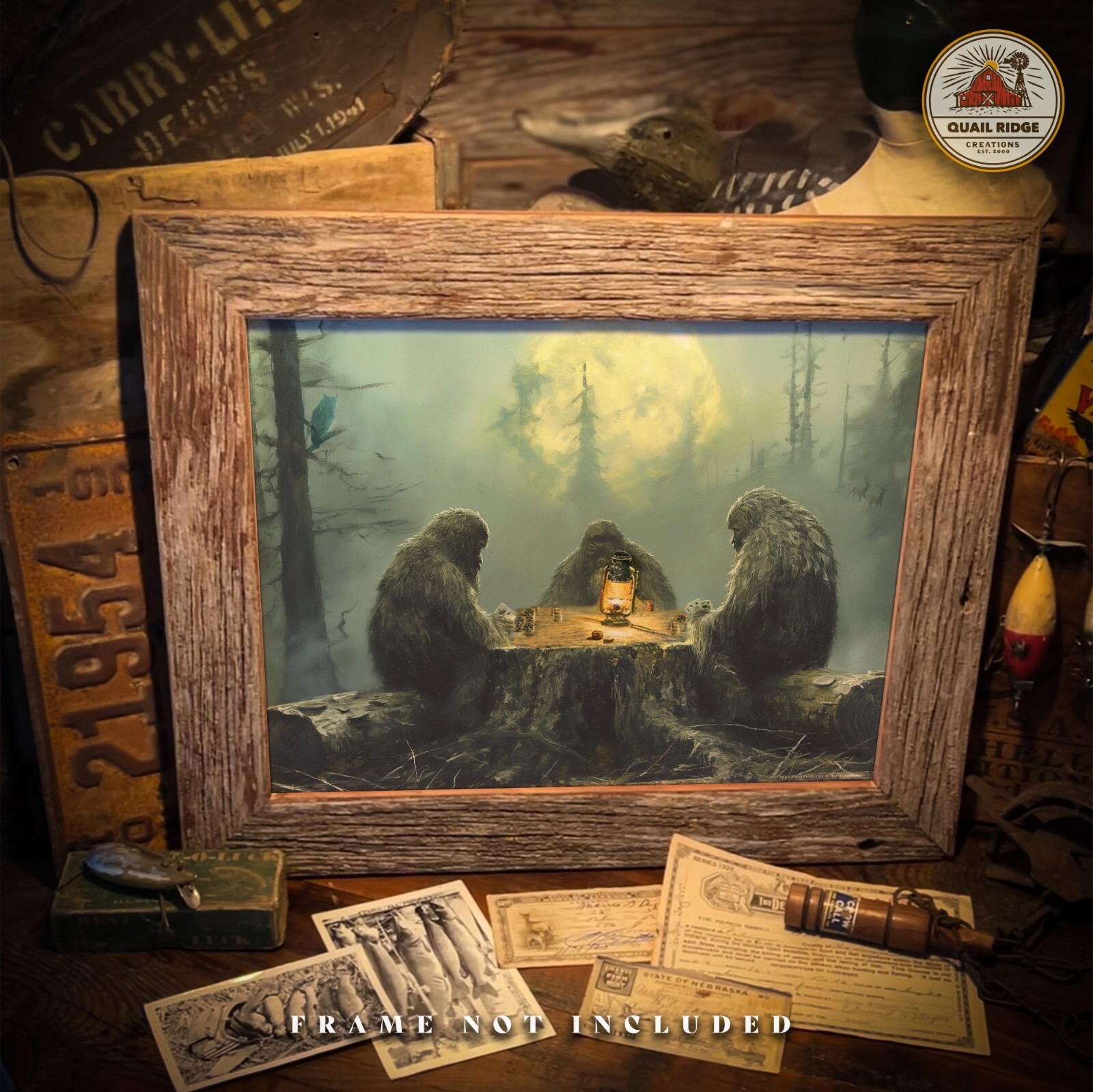 Poker Night Sasquatch Bigfoot Art Print Vintage Poker Game Room Cabin ...