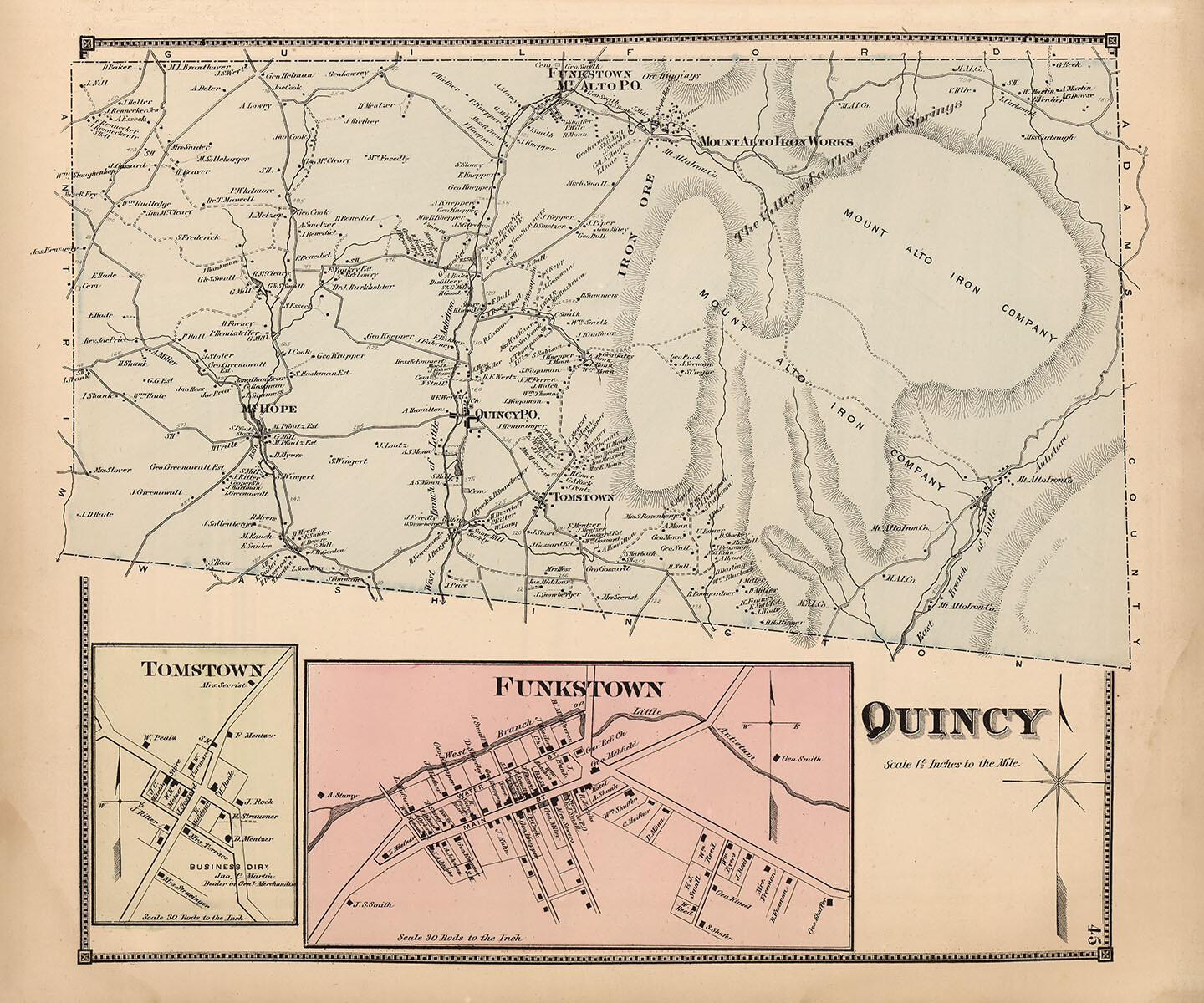 1868 Map of Quincy Township Franklin County Pennsylvania | eBay