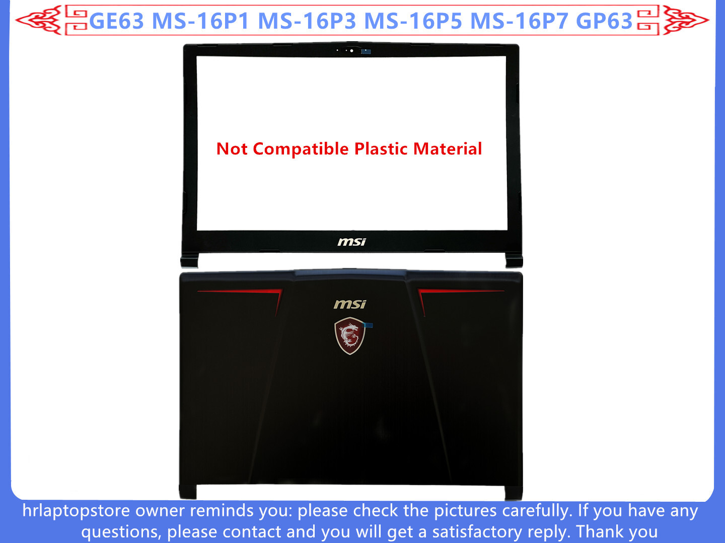 For MSI GE63 MS-16P1 MS-16P3 MS-16P5 MS-16P7 GP63 LCD Back Cover ...