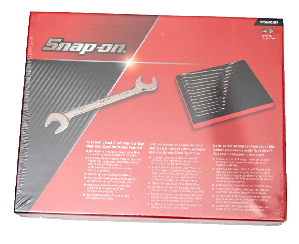 New Snap-on 14pc 10 to 24 mm 4-Way Angle Head Offset Open-End Foam ...