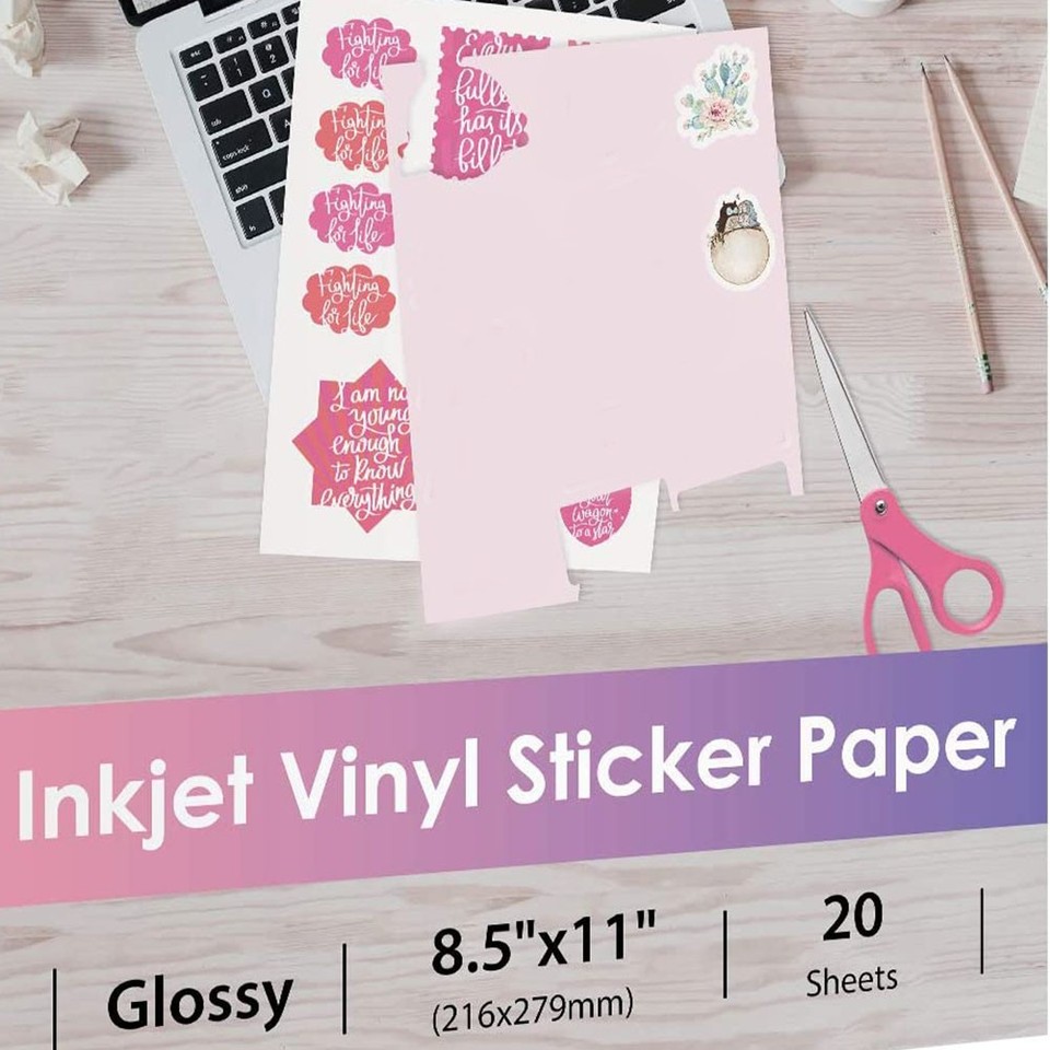 24 Sheets Vinyl Sticker for Inkjet Printer - Printable Glossy Sticker ...