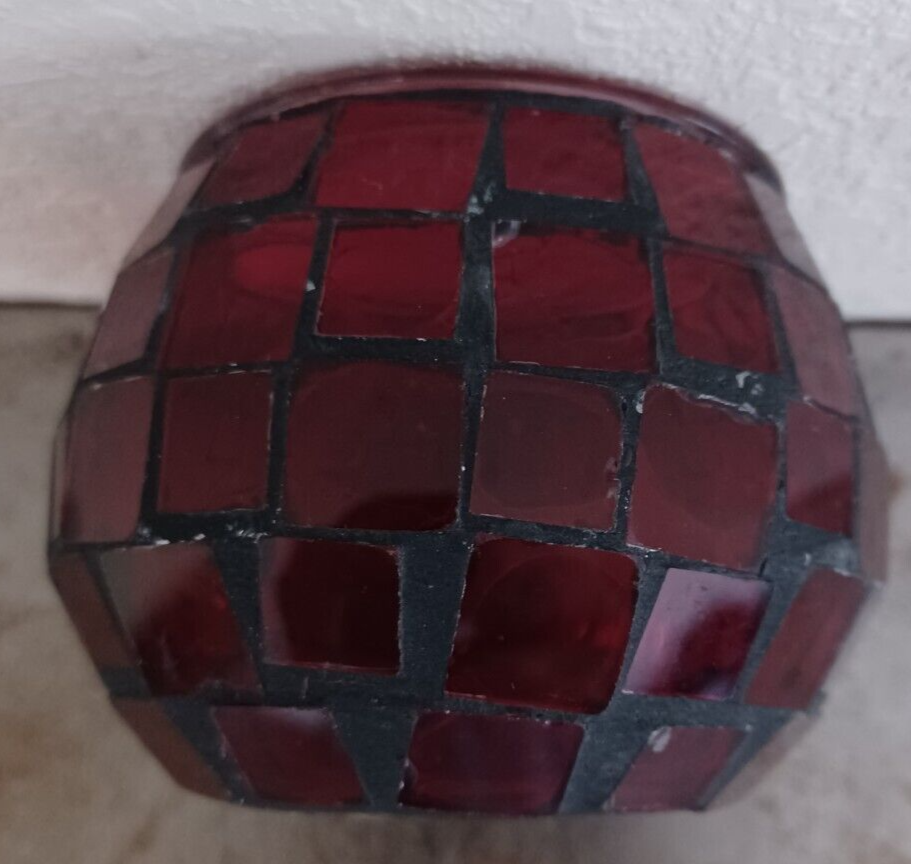 Red Mosaic Glass Candle Holder 3.55"×2.77" | eBay