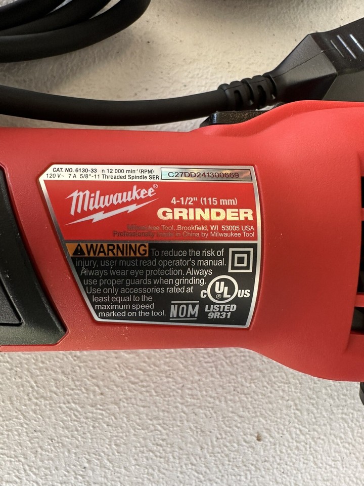 *NEW* Milwaukee Corded 4-1/2" Angle Grinder with Sliding Lock-On Switch ...