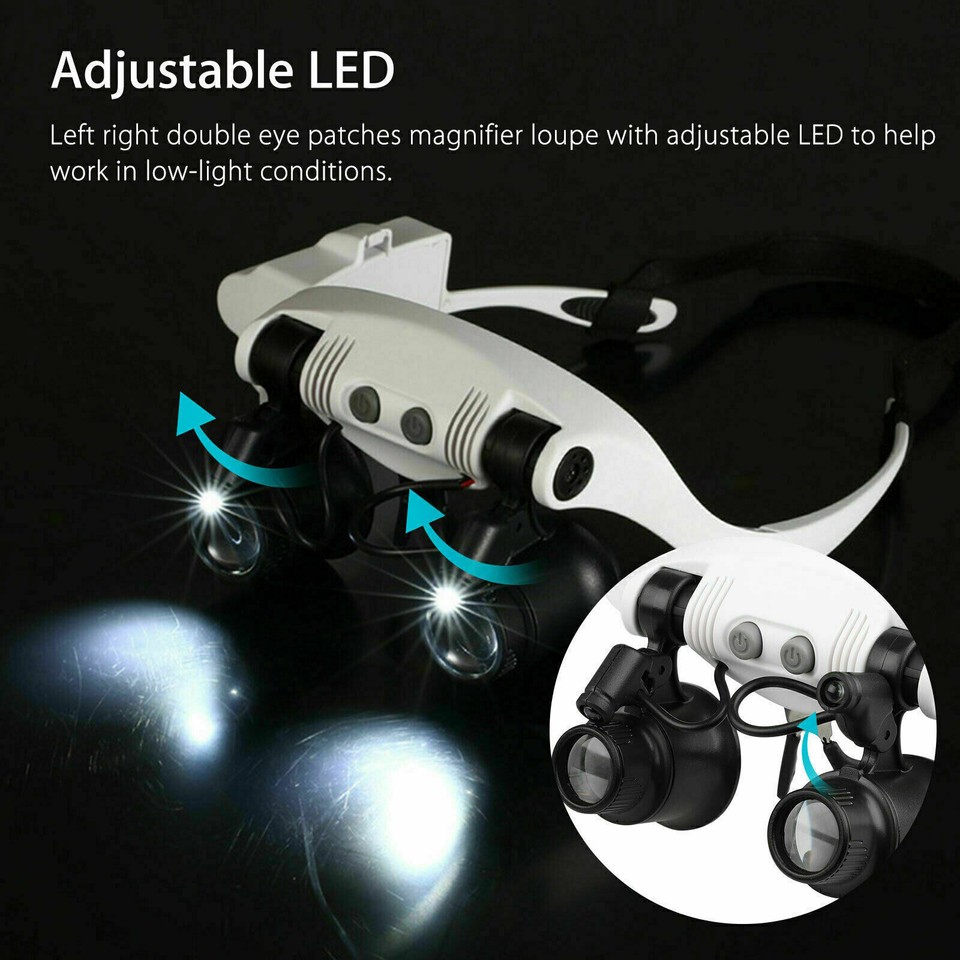 Magnifying Glass Lens LED Light Lamp Visor Head Loupe Jeweler Magnifier ...
