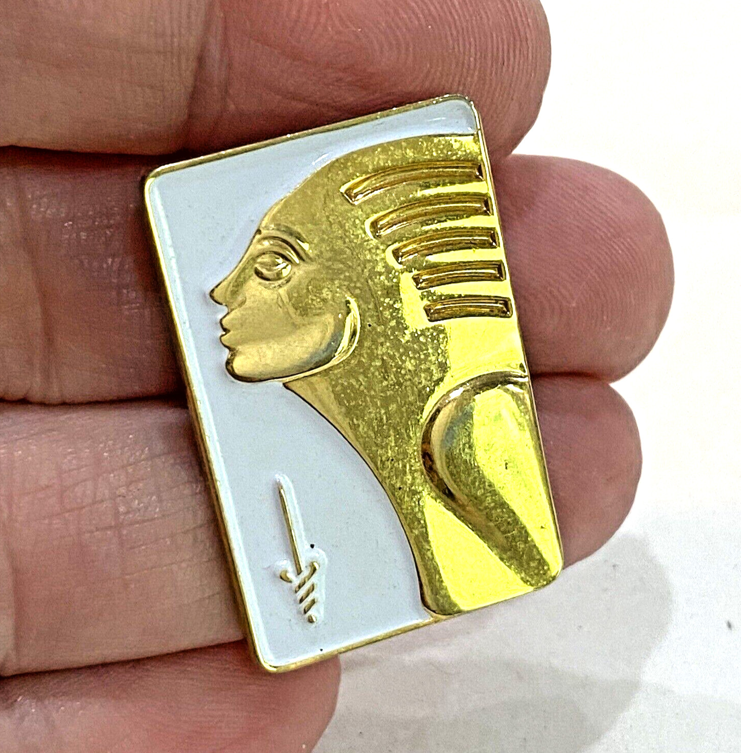 Unique Profile Brooch Pin Art Deco Style Goldtone Whi… - Gem