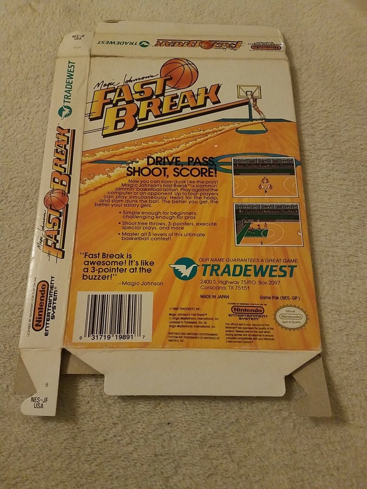 Magic Johnson's Fast Break NES (Nintendo, 1990) Authentic Box ONLY ...