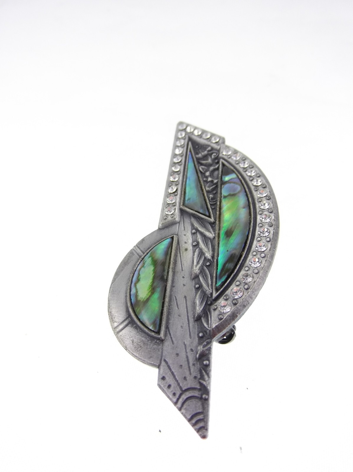 3" Duri Vintage Art Deco Brooch Abalone Shell Rhinest… - Gem