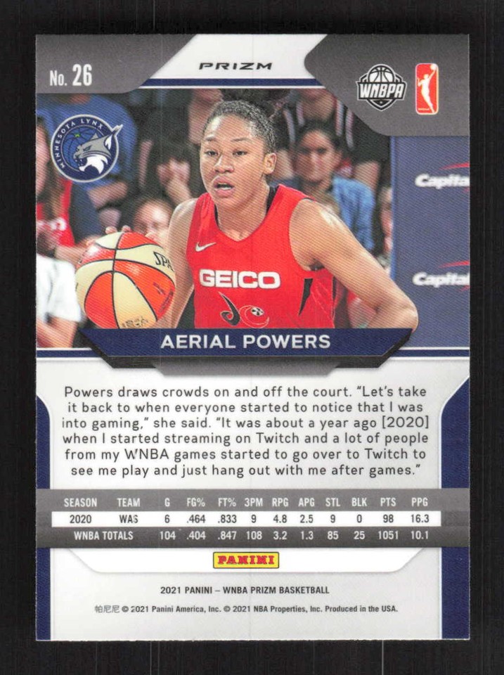Aerial Powers 2021 Panini Prizm WNBA Prizms Silver Minnesota Lynx #26 ...
