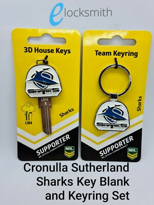 NRL Cronulla-Sutherland Sharks 3D House Key Blank and Keyring - LW4 ...