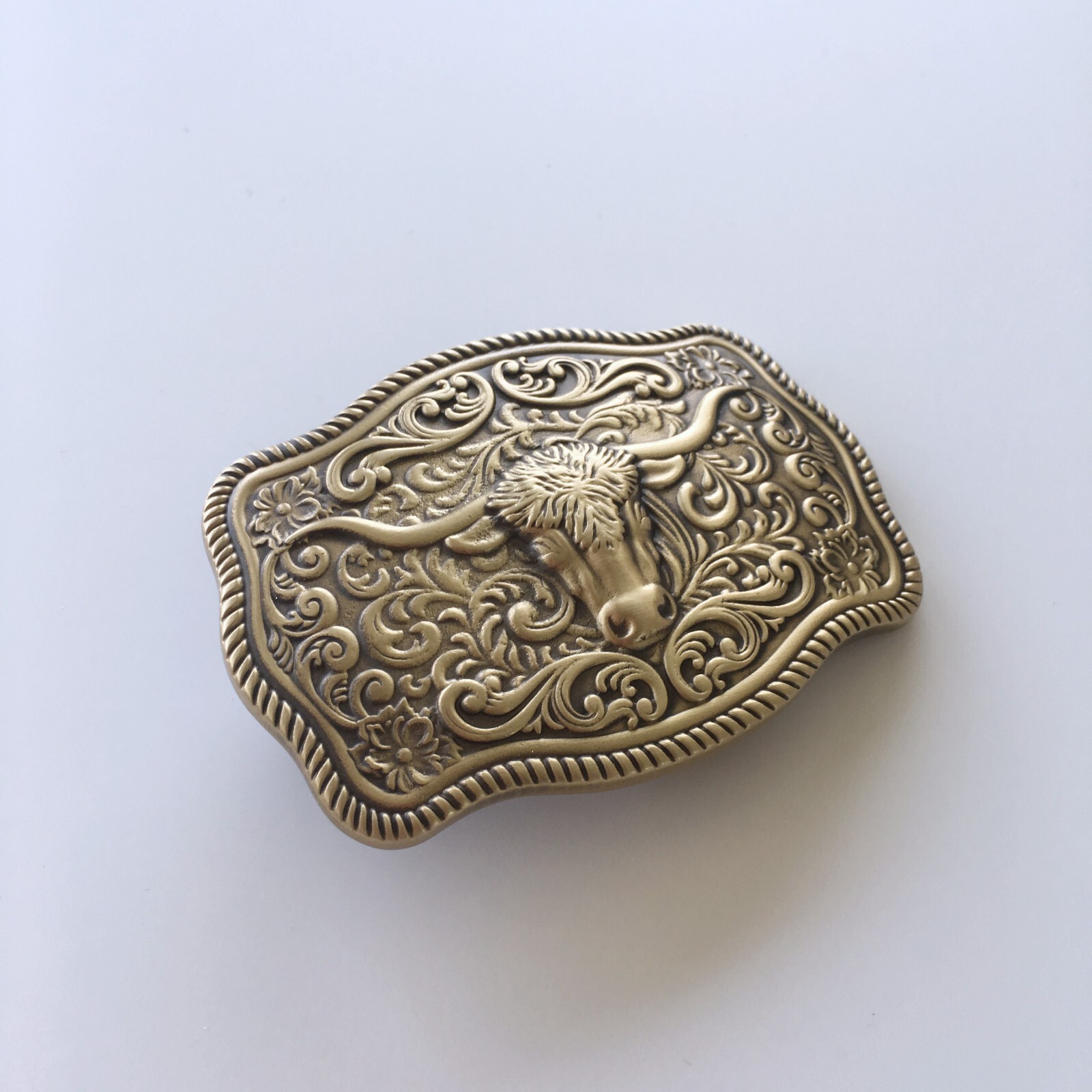 Western Wildlife Rodeo Longhorn Bull Cowboy Cowgirl Solid Brass Belt ...