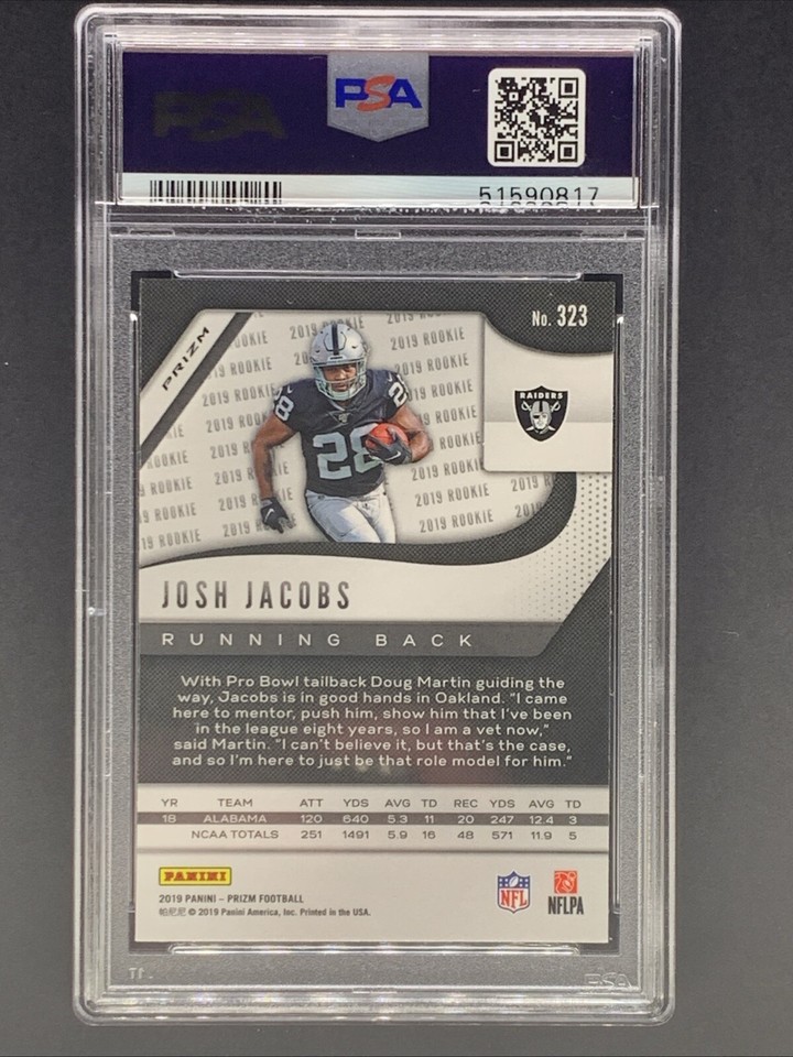 2019 Prizm Josh Jacobs Red/White/Blue Prizm Rookie #323 PSA 10 Gem Mint ...