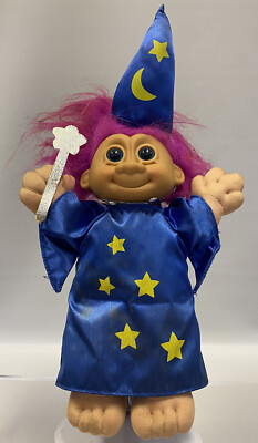 Vintage Russ Troll Wizard With Wand 8” Plush Doll Blue Robe Pink Hair ...