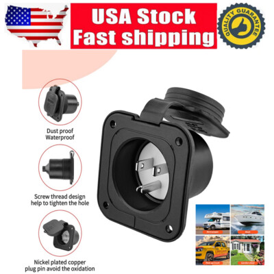 15 Amp RV Electrical Adapter Shore Power Flanged Receptacle NEMA 5-15 ...