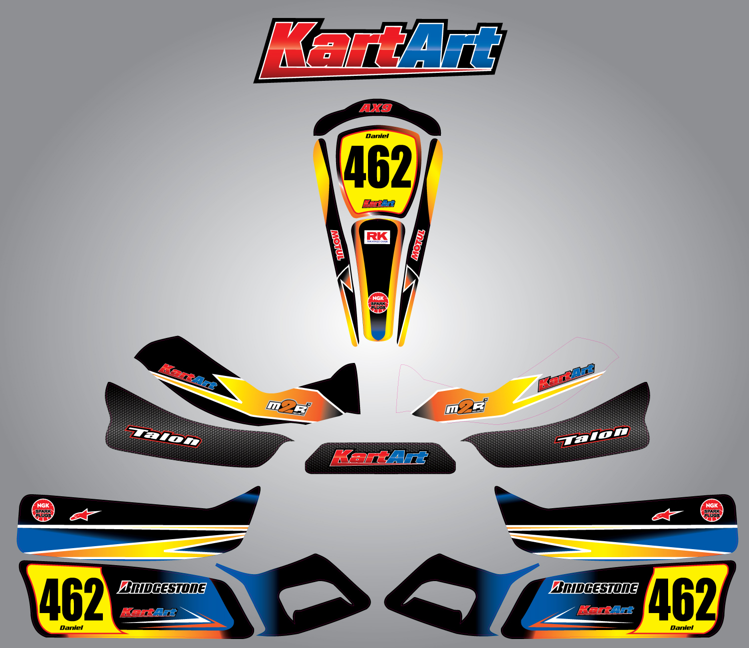 Arrow AX9 full custom KART ART sticker kit SUNRISE STYLE / graphics ...