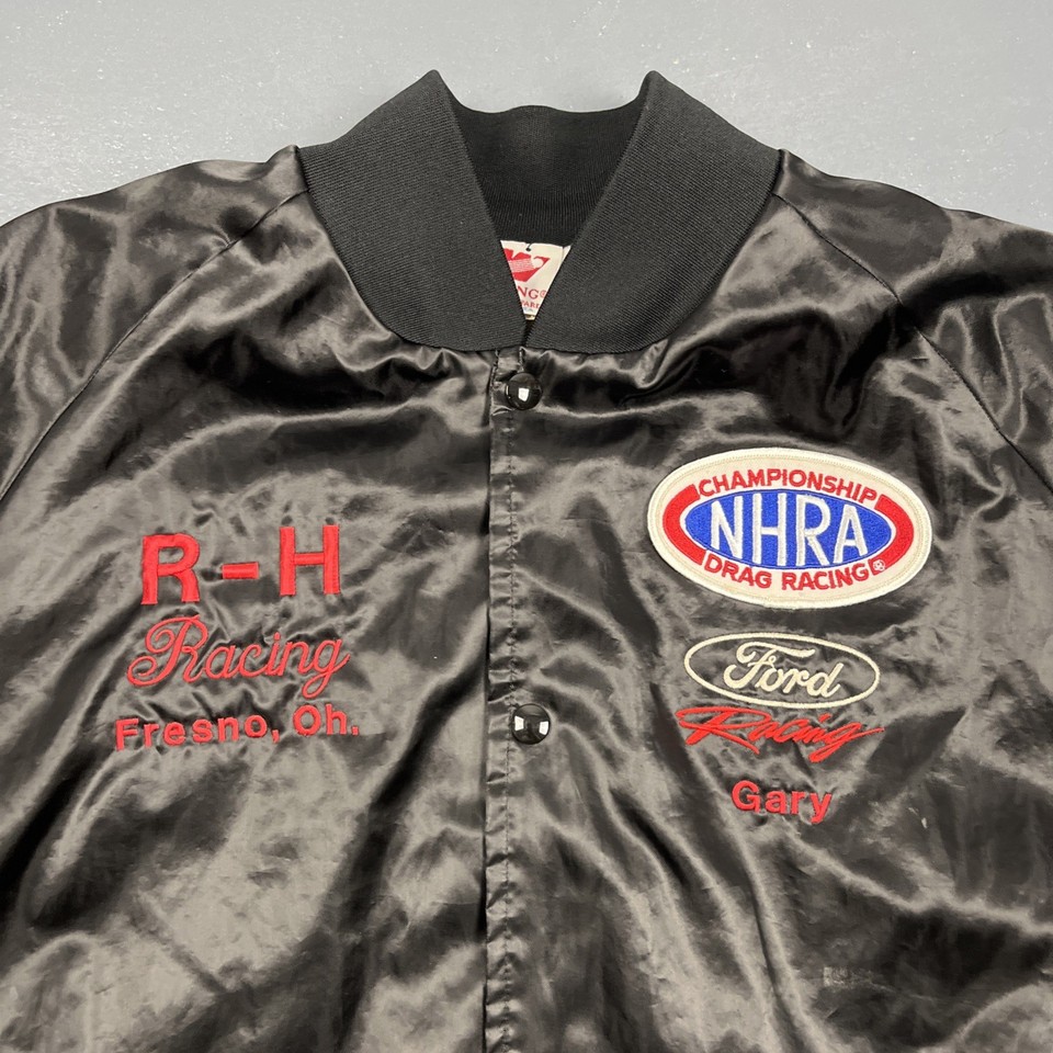Vintage NHRA Ford Racing Satin Bomber Jacket Dbl Sided Black XL VTG ...