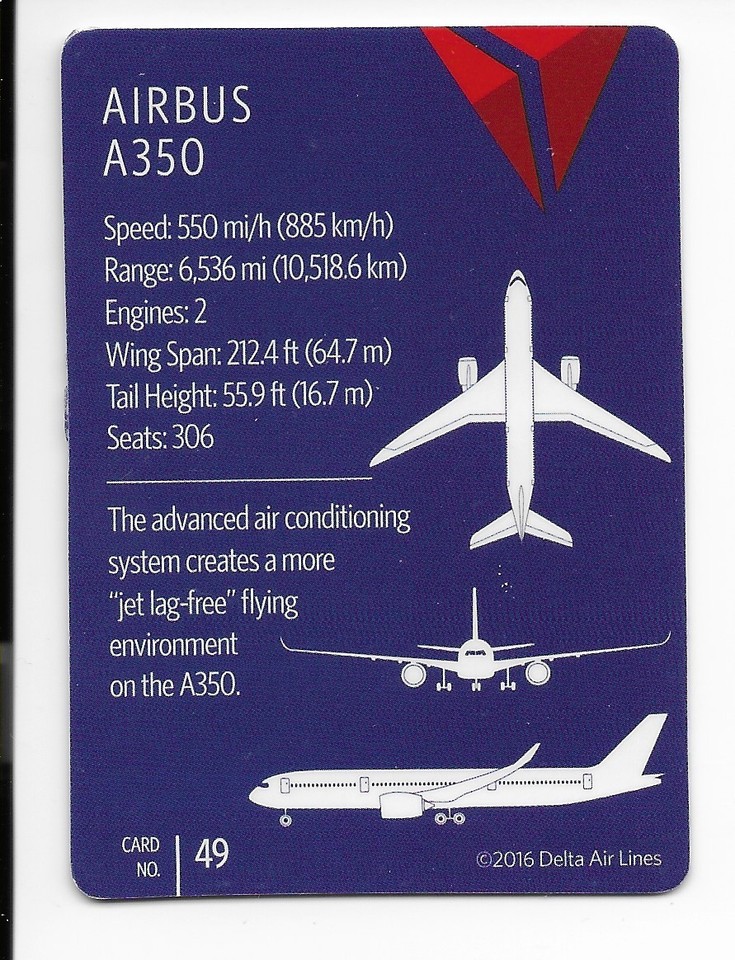 Scarce 2016 Delta Air Lines A350 Aircraft Airplane Trading Card 49 | eBay
