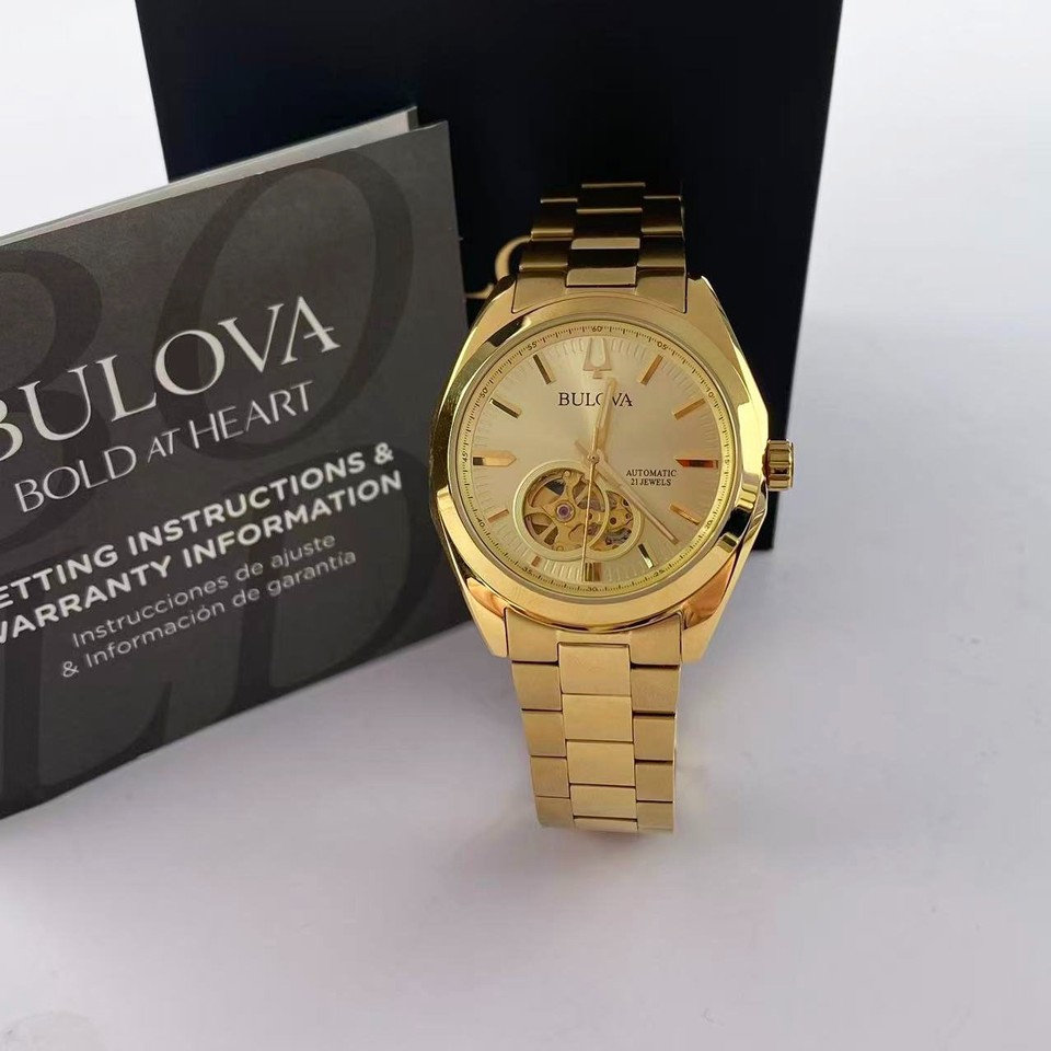 Bulova Surveyor Men's Automatic Watch Gold Tone Dial Stainless Steel ...