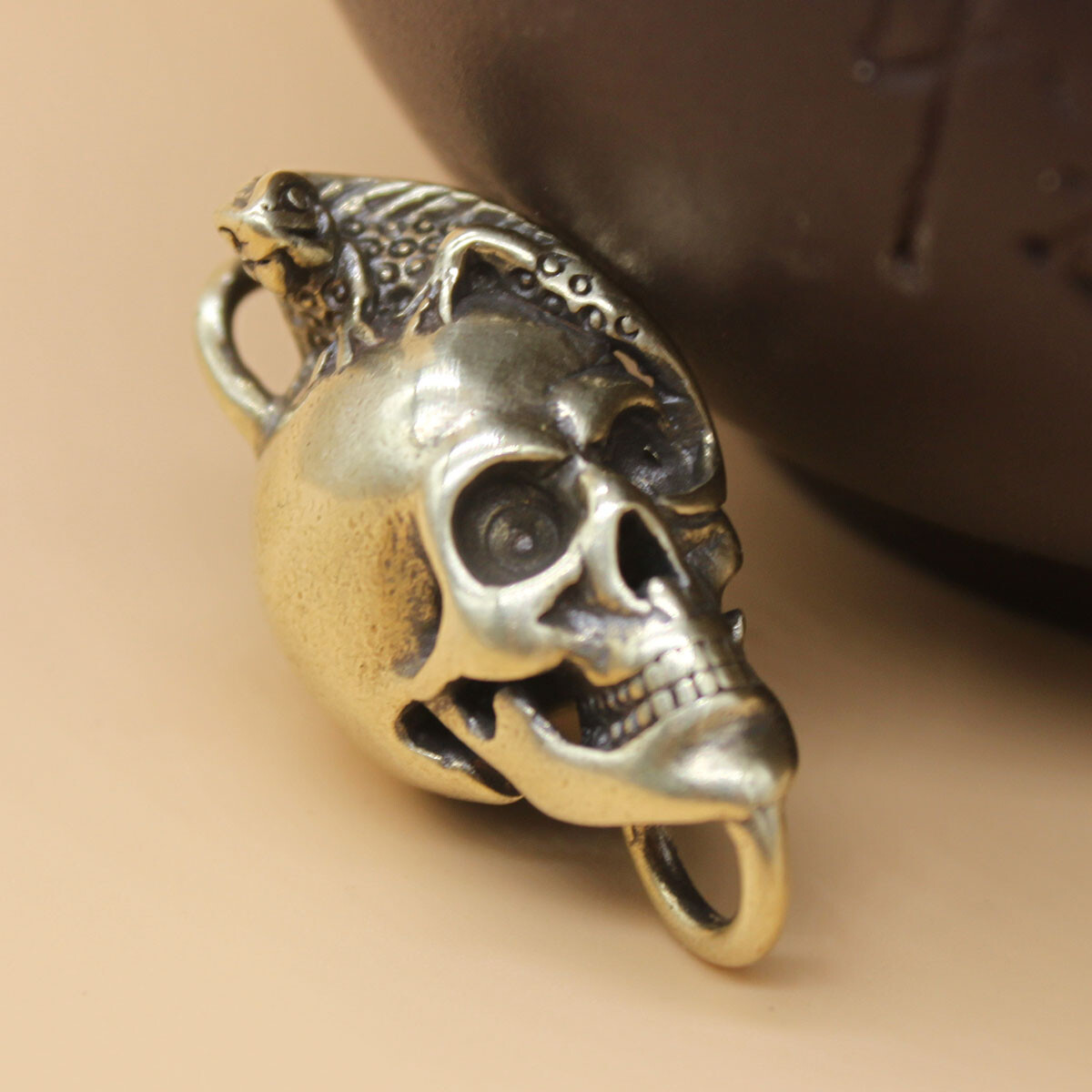 Brass Skull Keychains Keyring Skull Pendant Punk Biker KeyChain Pendant ...