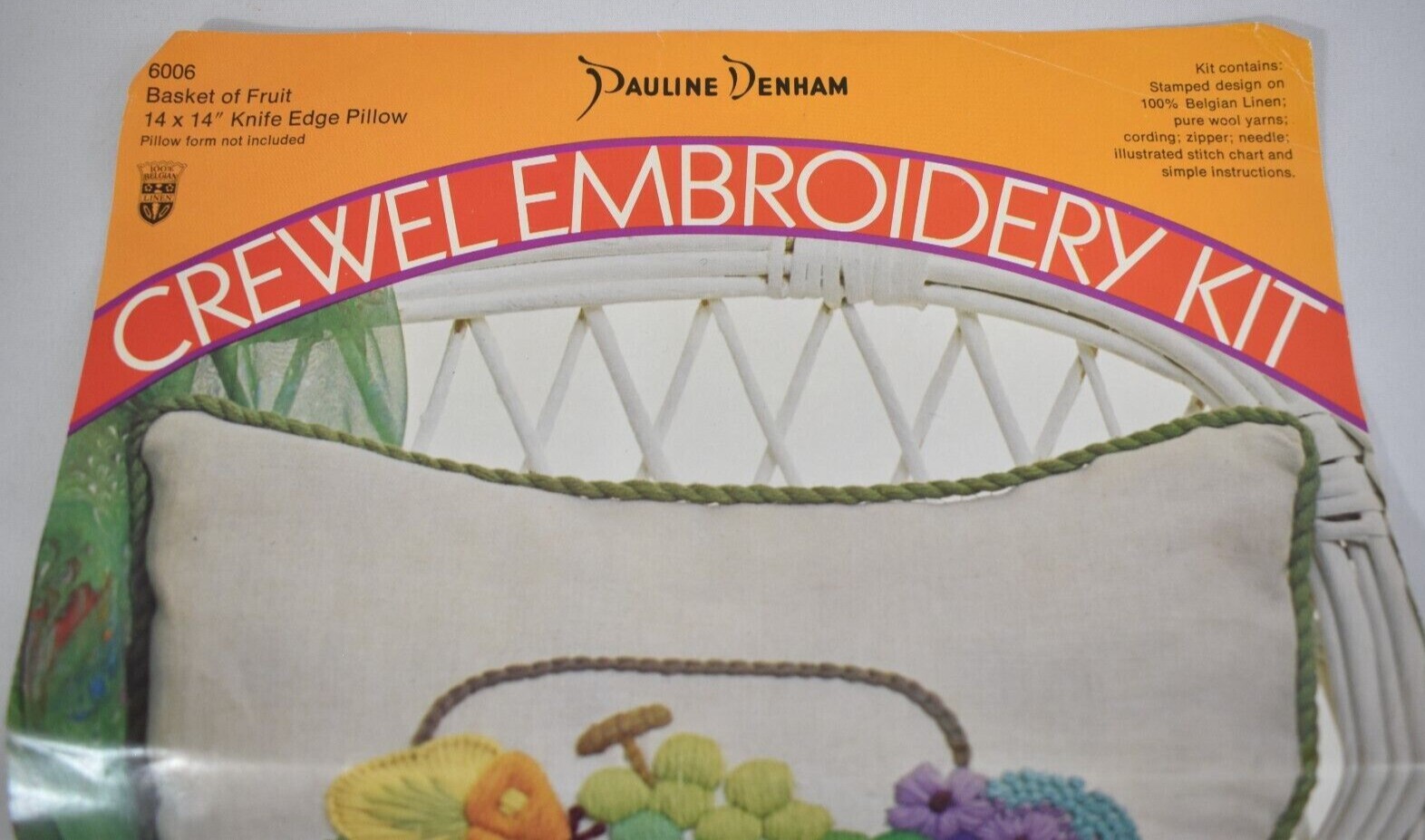 Pauline Denham Basket of Fruit Crewel Embroidery Kit 14x14 Pillow ...