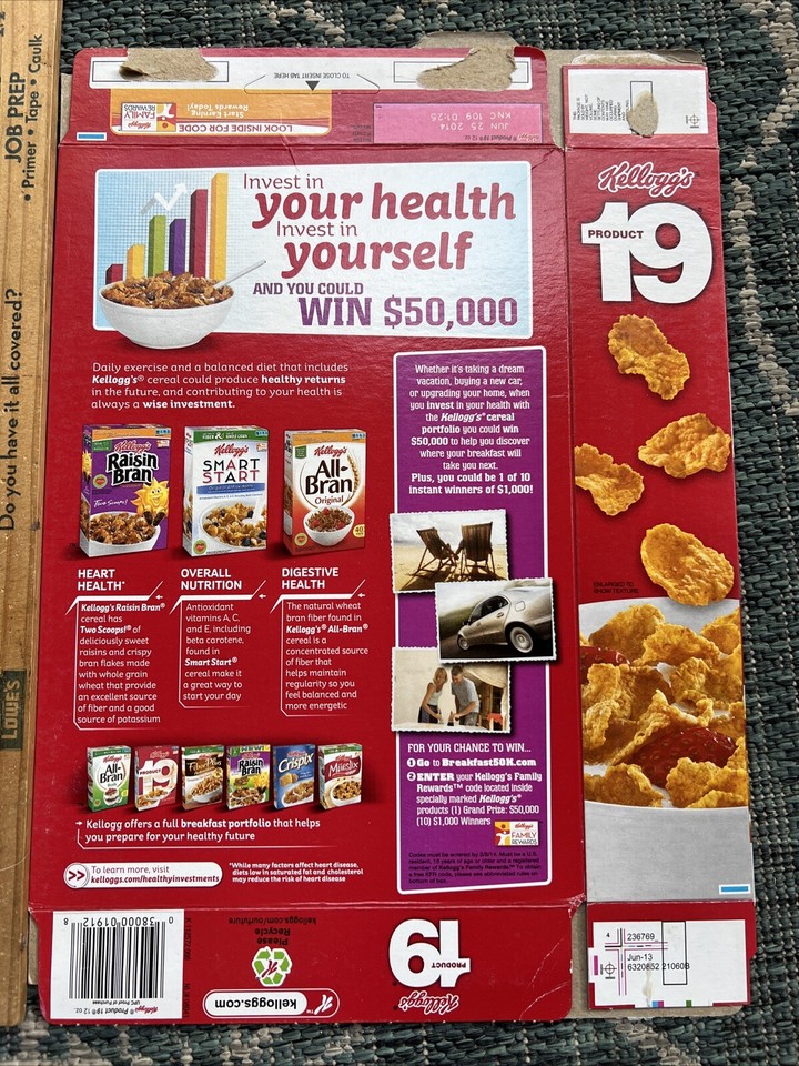 2013 Kellogg's PRODUCT 19 Cereal Box - $50,000 Breakfast Sweepstakes ...