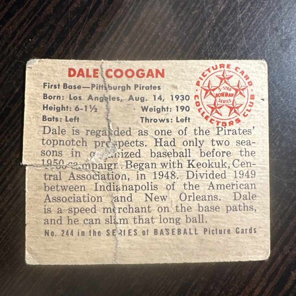 1950 BOWMAN DALE COOGAN ROOKIE #244 LOW GRADE *Hot Corner Vintage* B | eBay