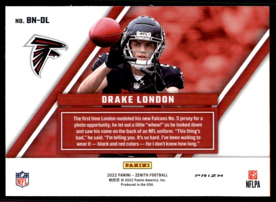 Drake London 2023 Zenith Football BEHIND THE NUMBERS Prizm Atlanta ...