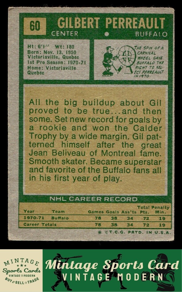 1971 Topps - Gilbert Perreault - #60 Buffalo Sabres | eBay