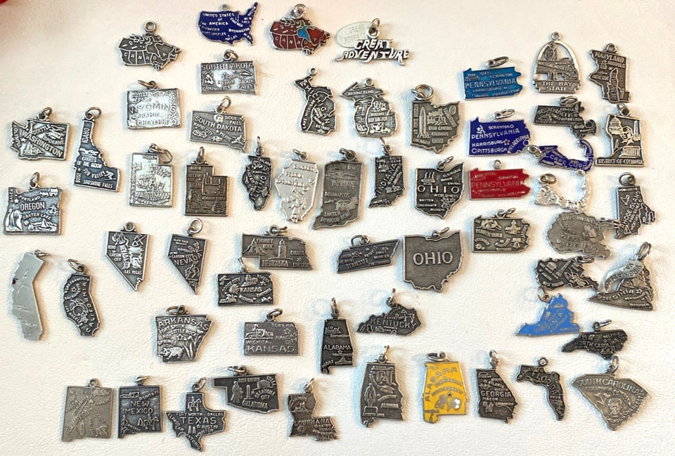 Vintage Sterling Silver & Enamel US Map Charms CHOICE new maps added ...