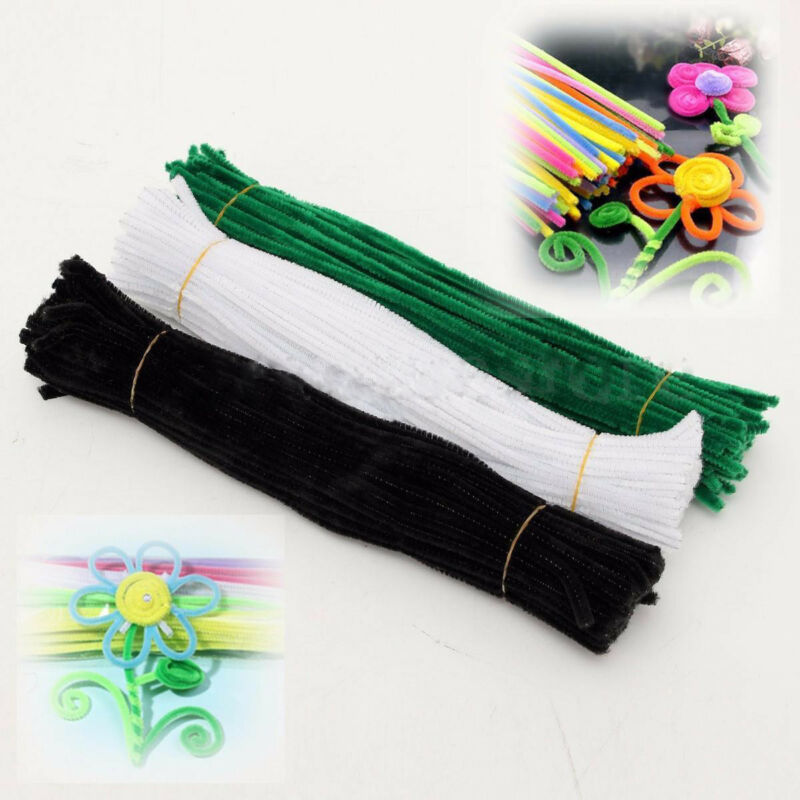 100x Pipe Cleaners Chenille Stems Pipe Cleaner Stick Plain Colours ...