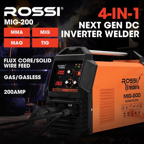 ROSSI 200A MIG/MAG/MMA/ARC/TIG Multi-Purpose Welder MIG-200 Flux/Solid ...