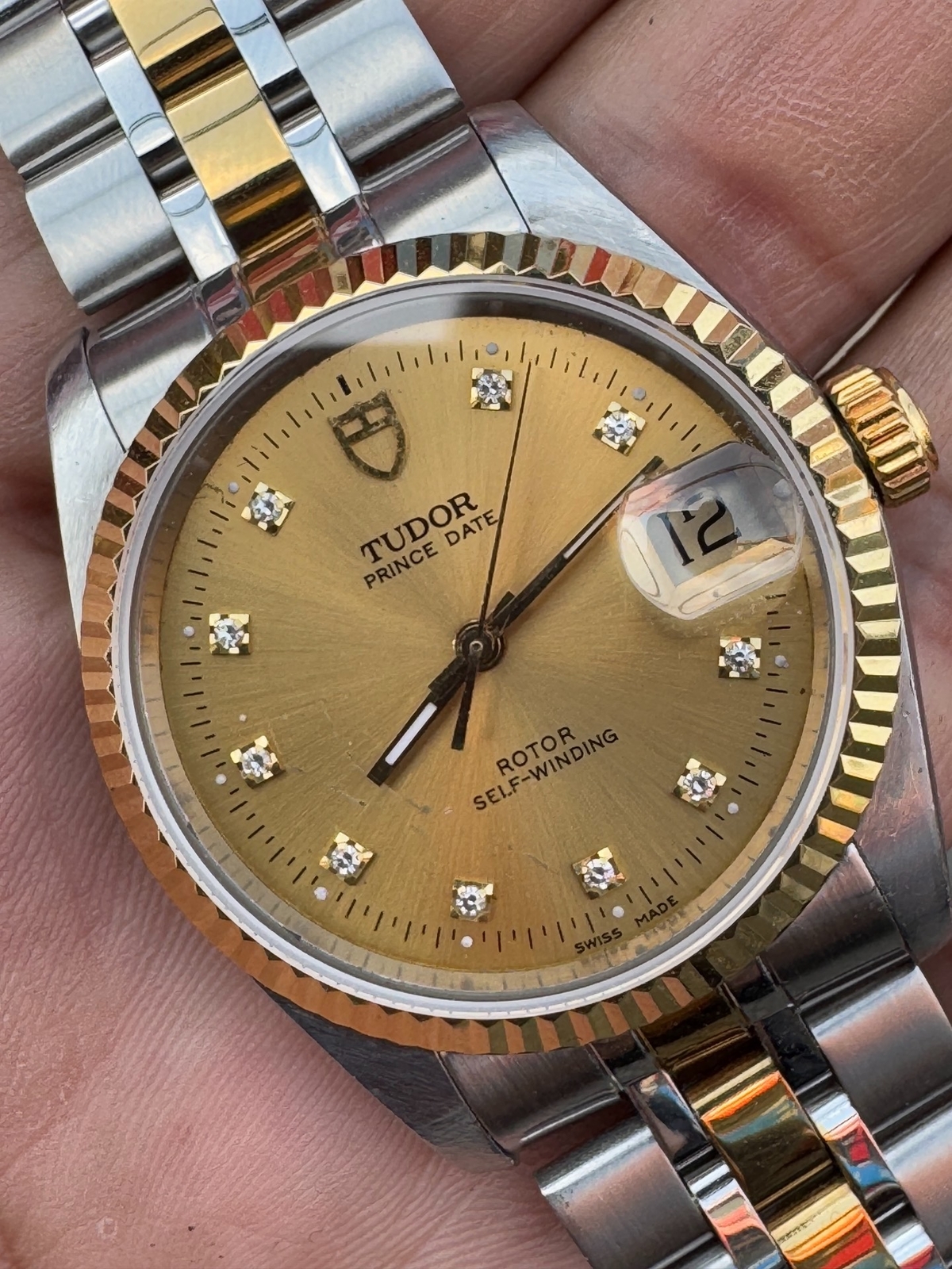 TUDOR PRINCE DATE 74033 MEN'S WATCH 34MM AUTOMATIC GOLD DIAMONDS DIAL ...